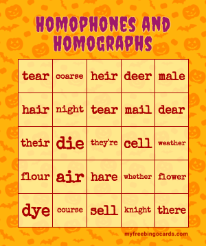 Print 100+ Homophones and Homographs Bingo Cards