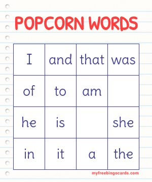PRINT 100+ POPCORN WORDS BINGO CARDS