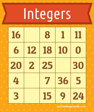 Integers Bingo