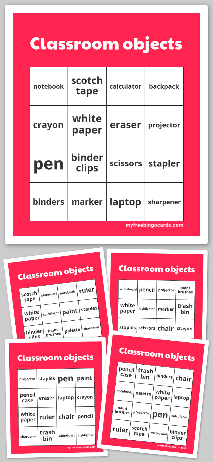 Virtual Classroom objects Bingo