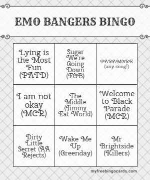 EMO BANGERS BINGO