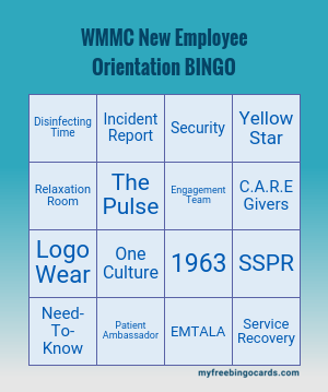 WMMC New Employee Orientation BINGO