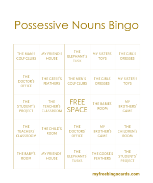 Possessive Nouns Bingo