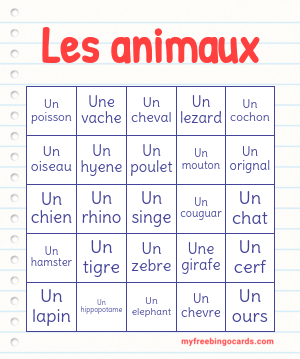 Les animaux Bingo