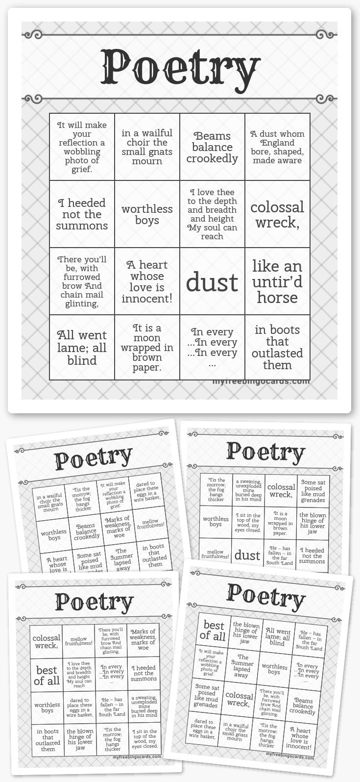 Virtual Poetry Bingo