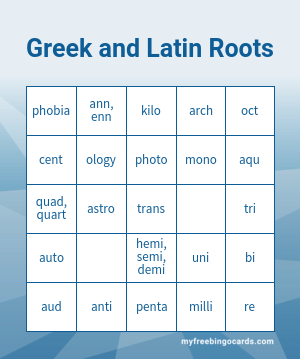 Greek and Latin Roots Bingo