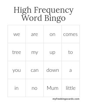 High Frequency Word Bingo