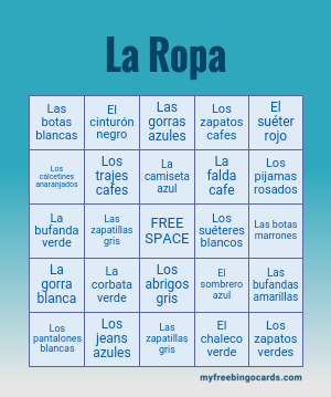 Print 100+ La Ropa Bingo Cards