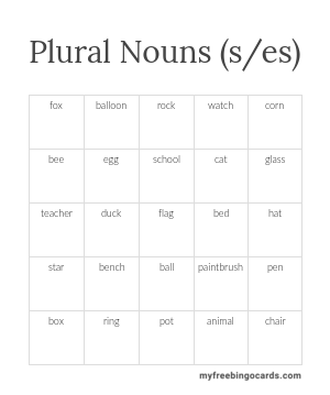 Plural Nouns (s/es) Bingo