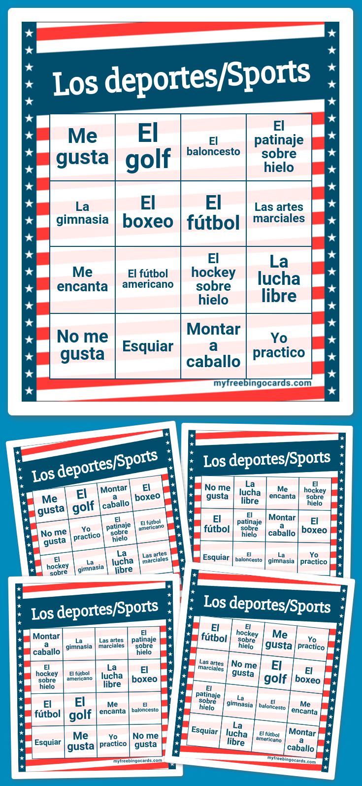 Virtual Los deportes/Sports Bingo