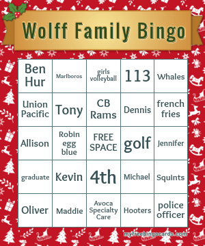 Wolff Family Bingo