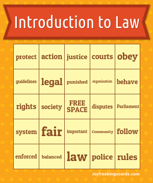 Introduction to Law Bingo