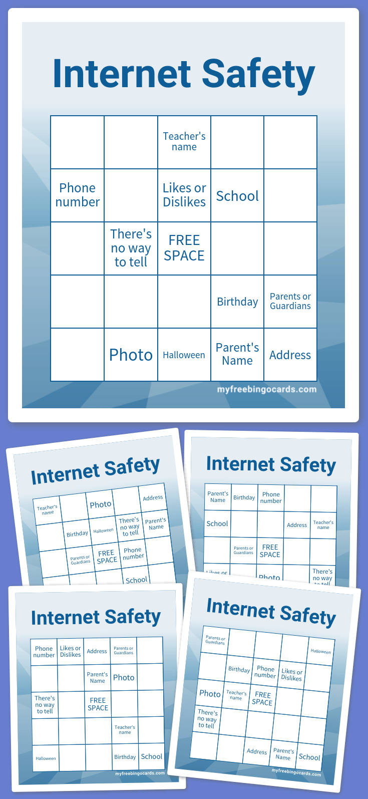 Virtual Internet Safety Bingo