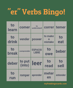 "er" Verbs Bingo!