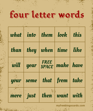 four letter words bingo