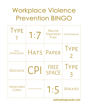 Workplace Violence Prevention BINGO