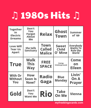 1980s Hits ♫ Bingo