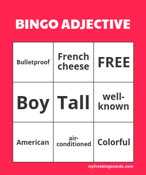 BINGO ADJECTIVE