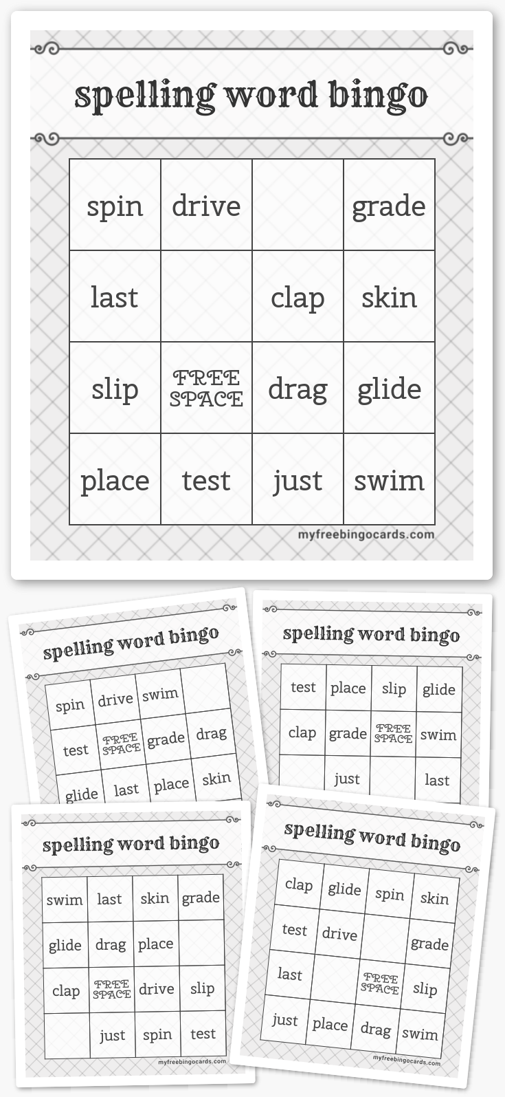 Virtual spelling word bingo