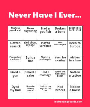 Never Have I Ever... Bingo