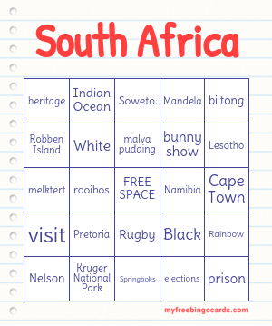 South Africa Bingo