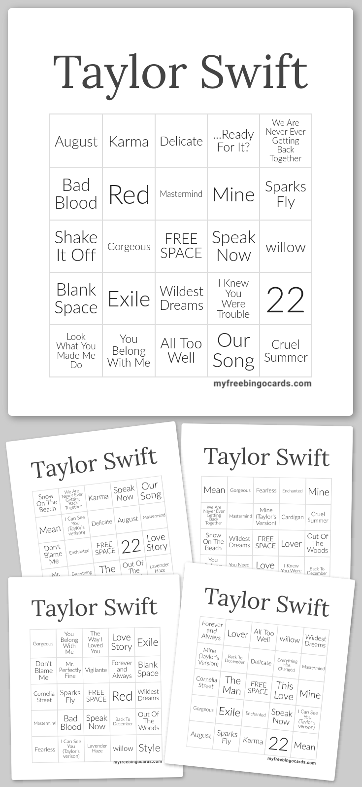 Virtual Taylor Swift Bingo