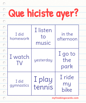 Que hiciste ayer? Bingo