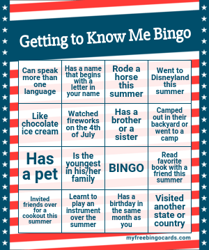 Getting to Know Me Bingo