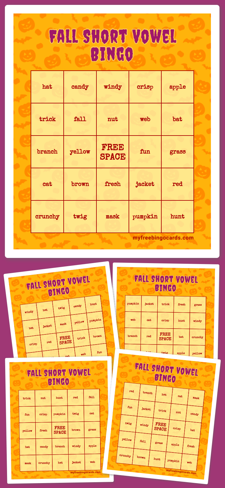 Virtual Fall Short Vowel Bingo