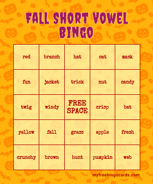 Print 100+ Fall Short Vowel Bingo Cards