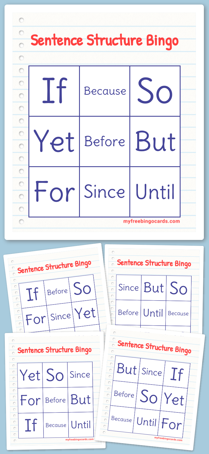 Virtual Sentence Structure Bingo