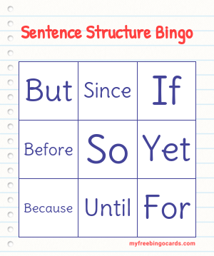 Sentence Structure Bingo