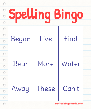 Print 100+ Spelling Bingo Cards