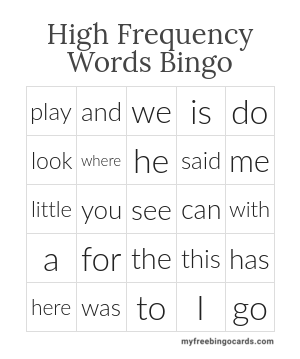 High Frequency Words Bingo