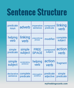 Sentence Structure Bingo