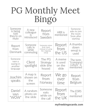 PG Monthly Meet Bingo