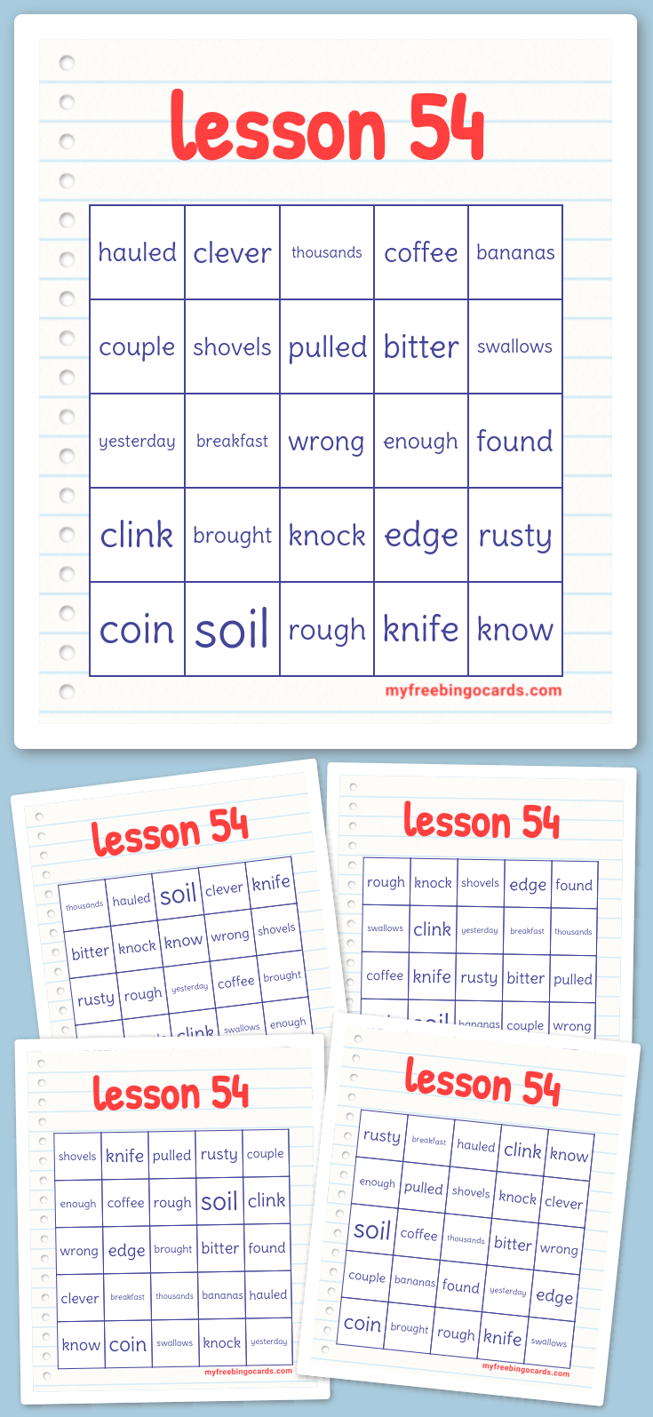 Virtual lesson 54 bingo