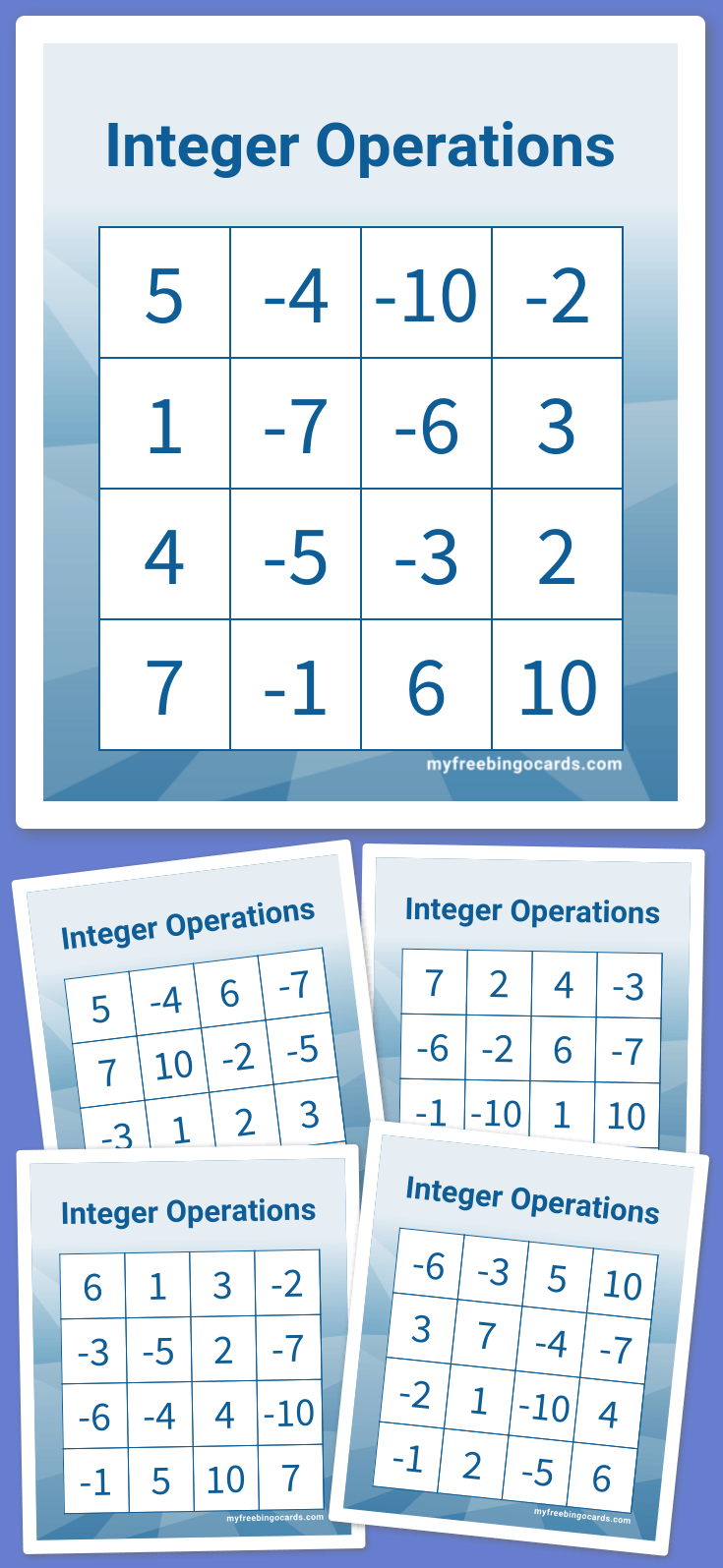 Virtual Integer Operations Bingo