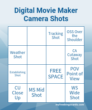 Digital Movie Maker Camera Shots Bingo