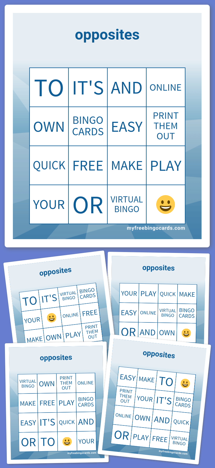 Virtual opposites bingo