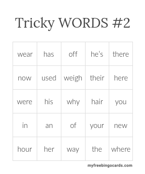 Tricky WORDS #2 Bingo