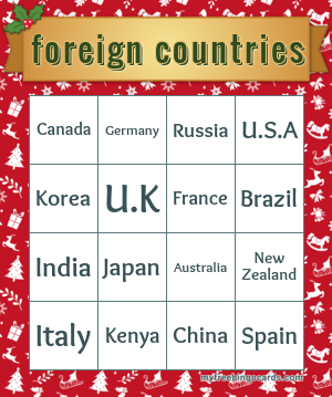 foreign countries bingo
