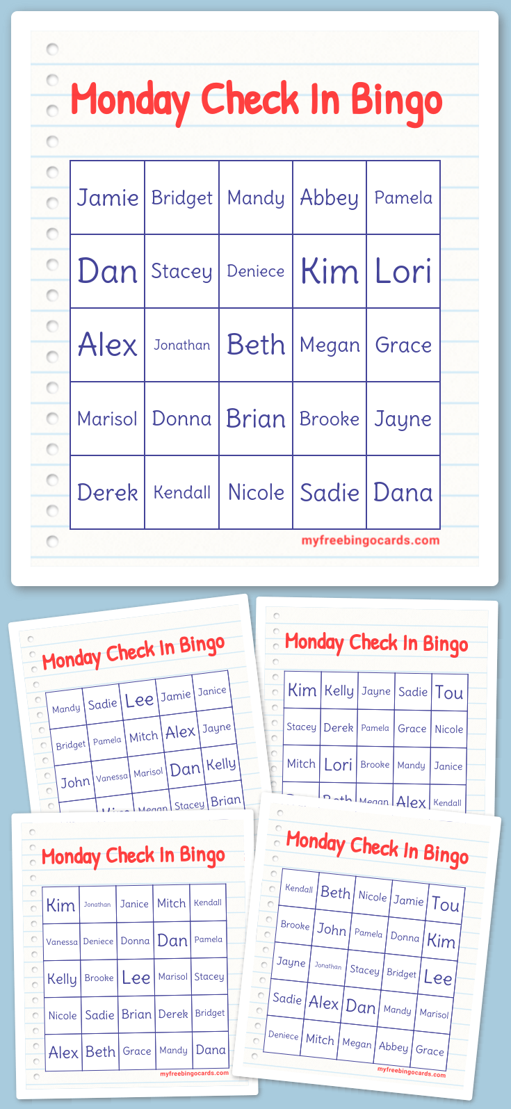 Virtual Monday Check In Bingo