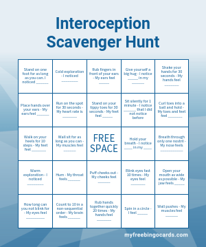Interoception Scavenger Hunt Bingo