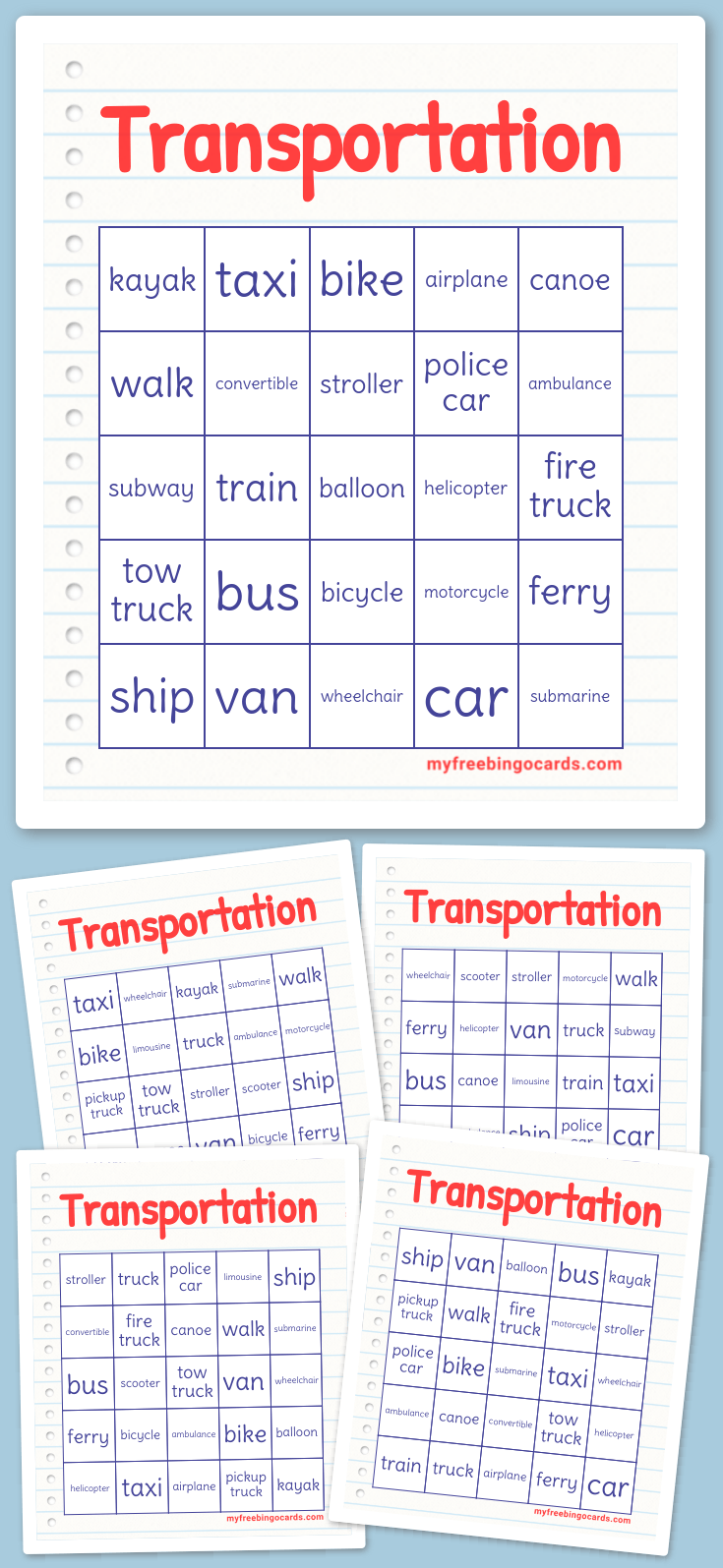 Virtual Transportation Bingo