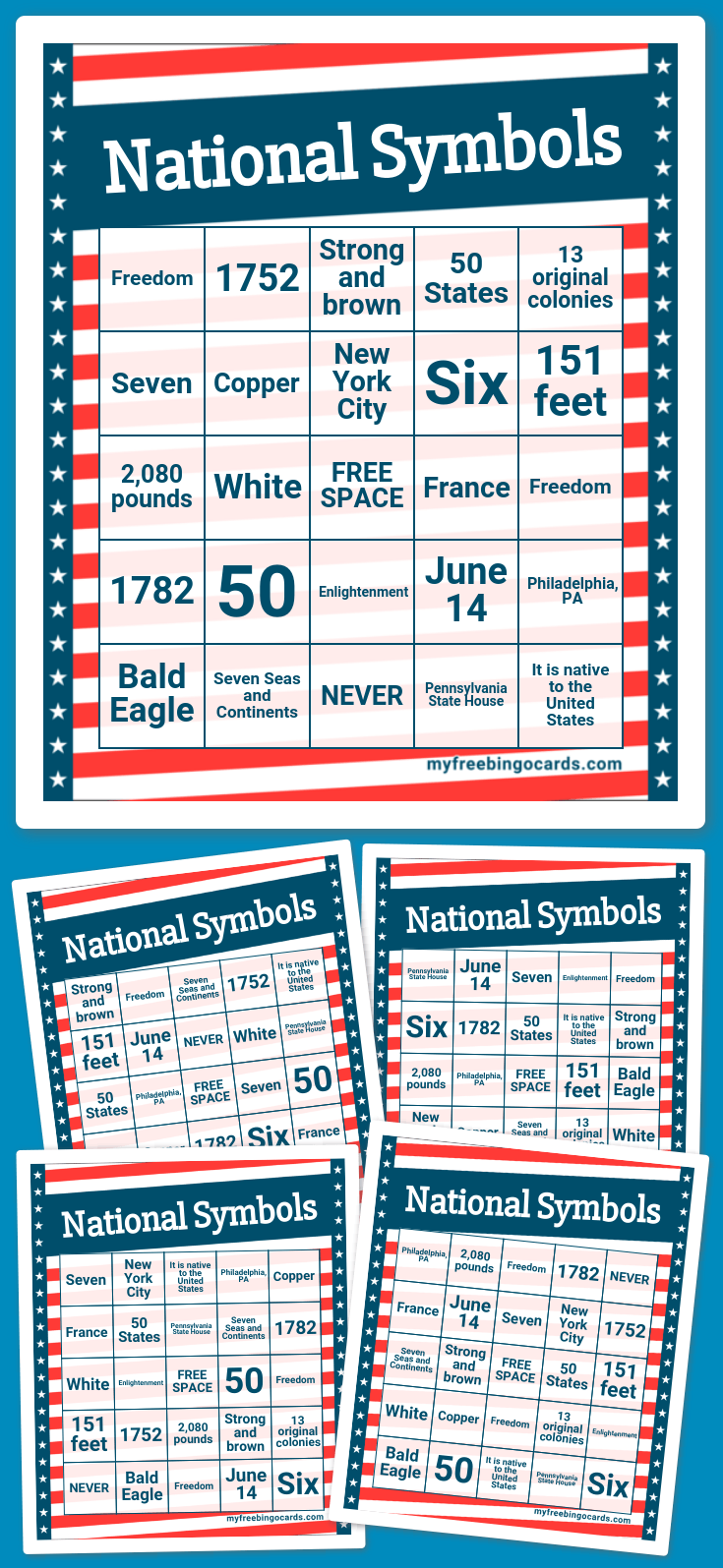 Virtual National Symbols Bingo