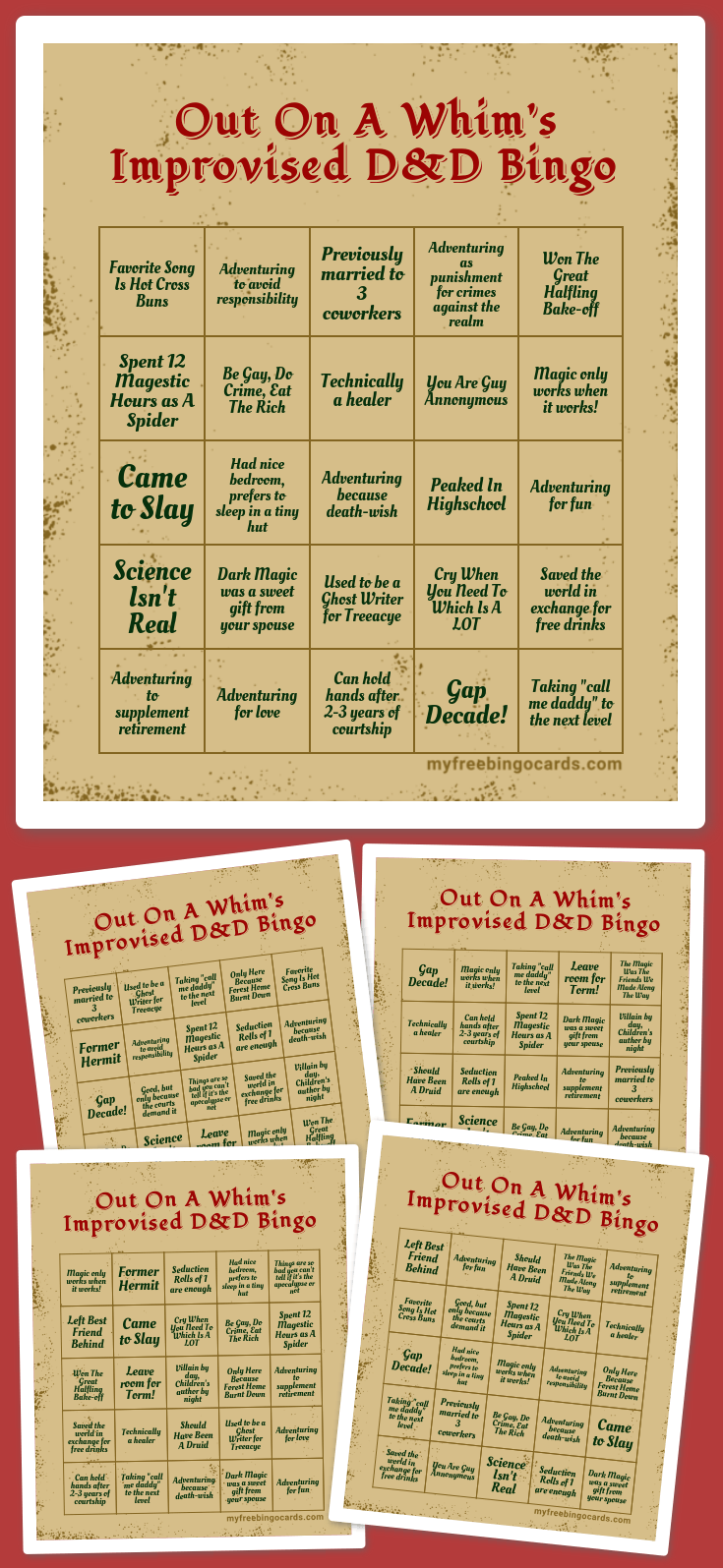 Virtual Out On A Whim's Improvised D&D Bingo