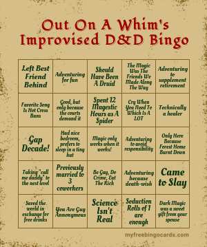 Out On A Whim's Improvised D&D Bingo