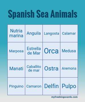 Spanish Sea Animals Bingo