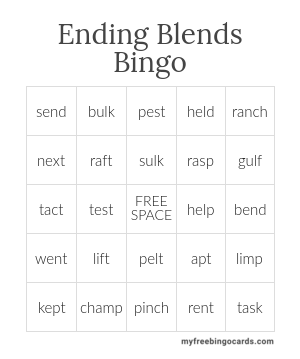 Ending Blends Bingo